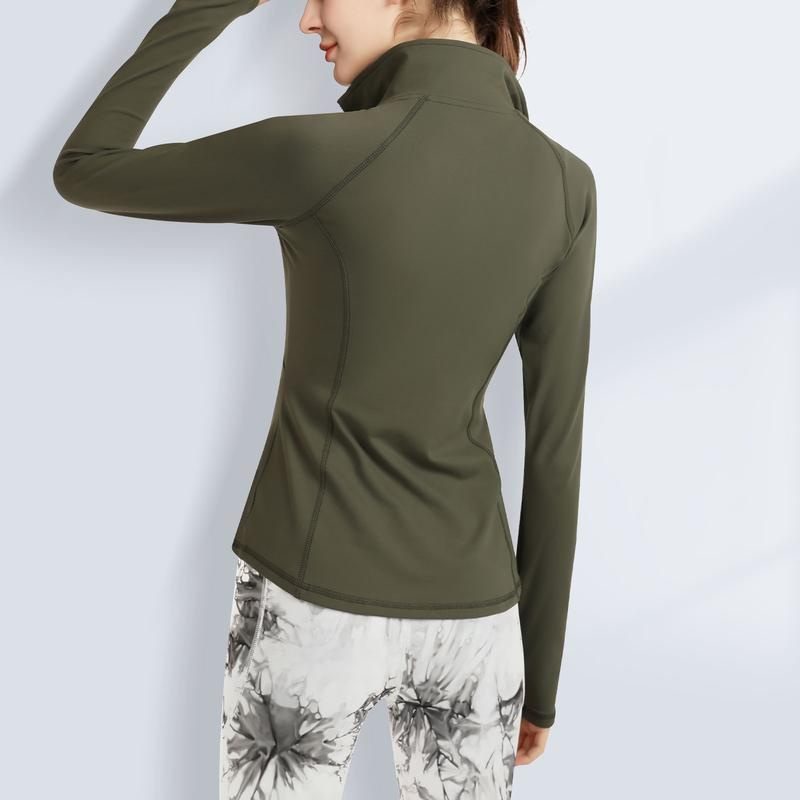 Women's semi-open zipper stand-up collar slimming yoga top coat autumn ...